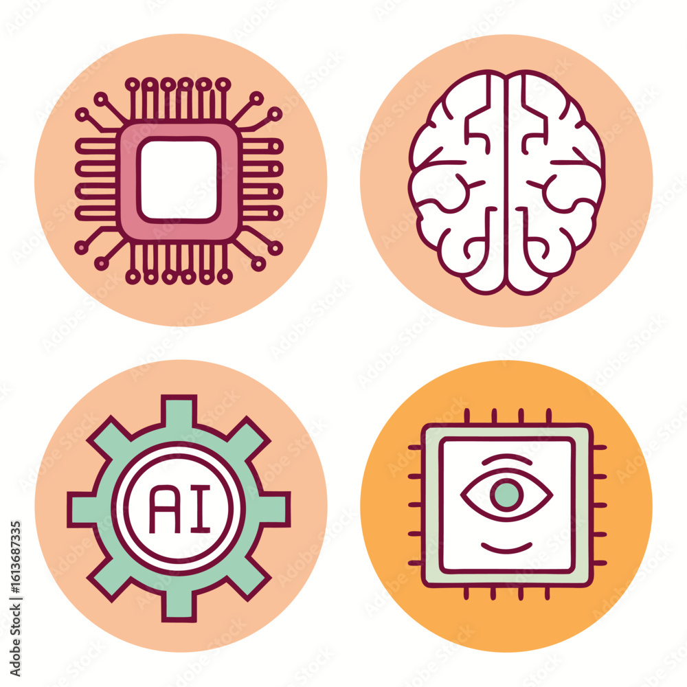 Стоковое векторное изображение «Artificial Intelligence Icons with ...