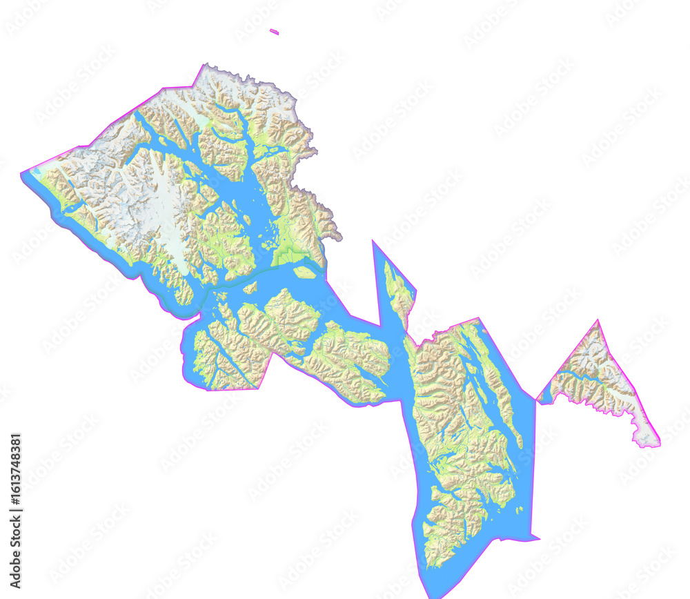 Map of the County Hoonah-Angoon (Alaska, US) showing the isolated County with relief ...