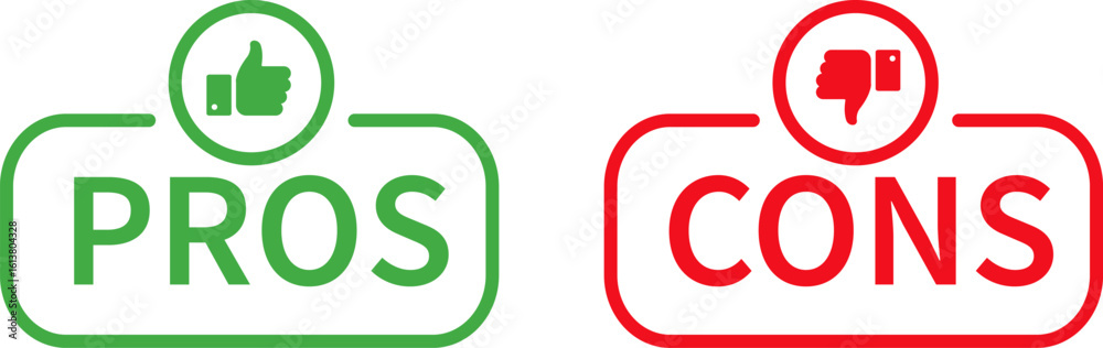 Pros and Cons signs. Advantages and disadvantages list. Template with ...