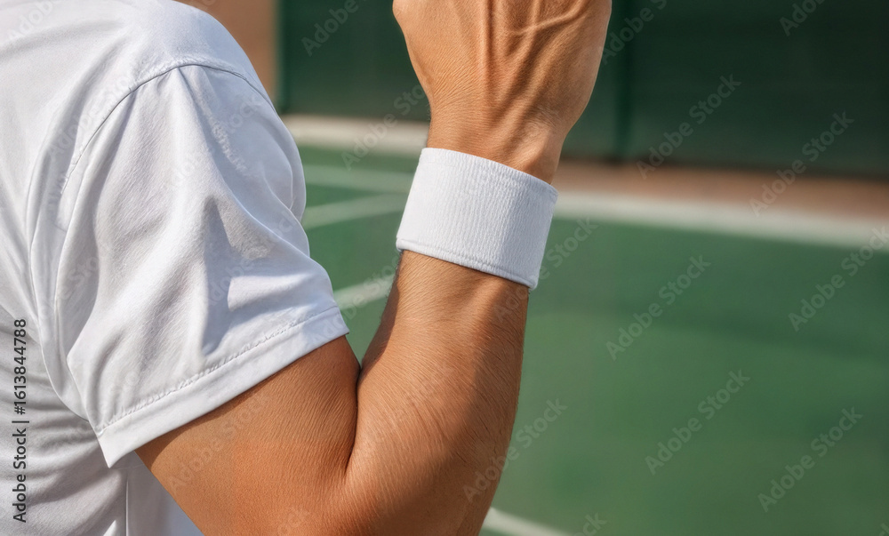Blank white sport wristband on male hand mockup, ai generated Stock Photo | Adobe Stock