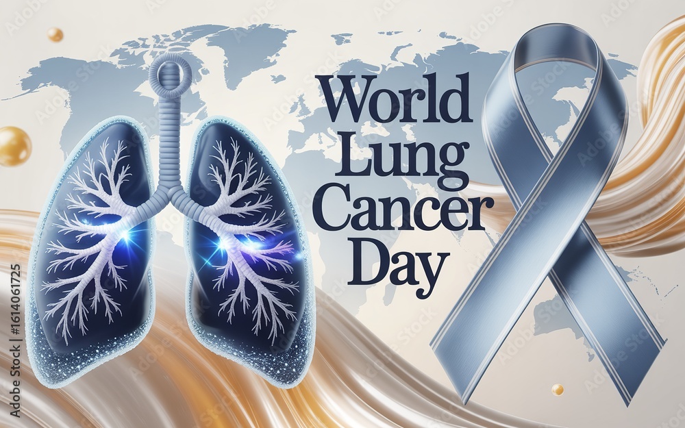 World Lung Cancer Day, World map background highlights global fight ...