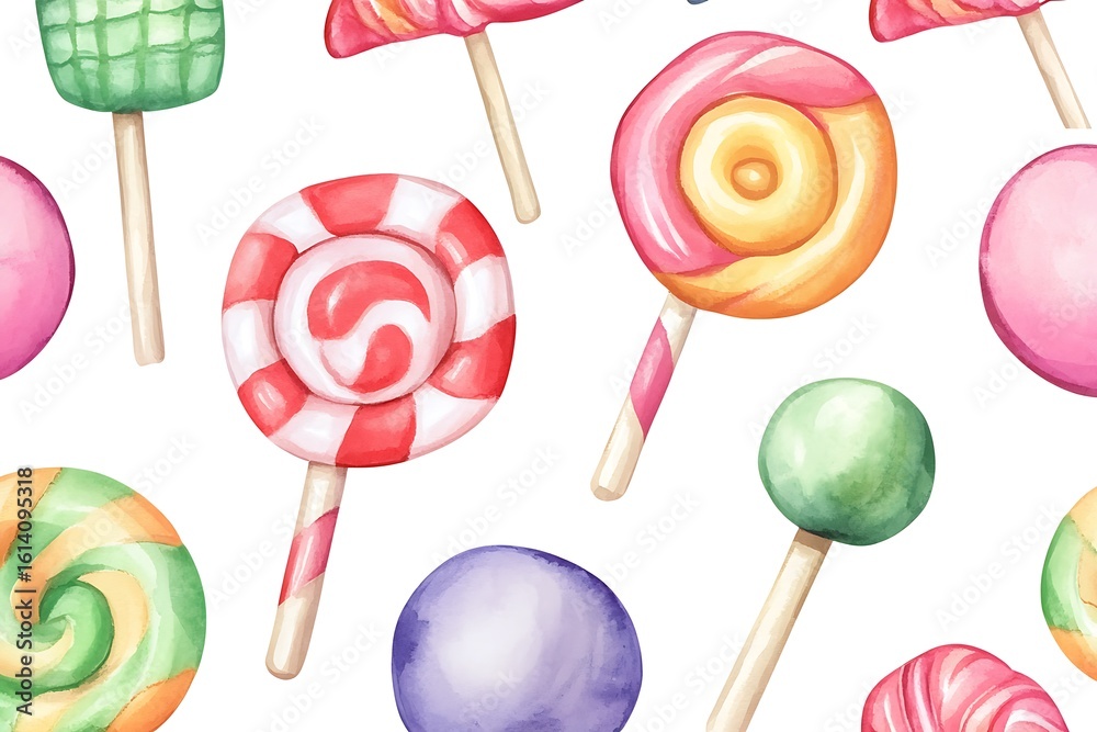 Watercolor painted lollipops seamless pattern: sweet candy background ...