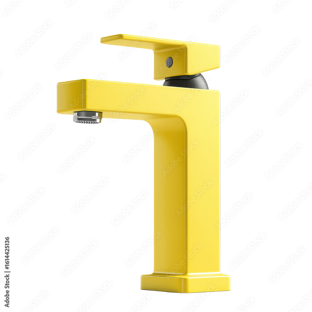 Canary yellow faucet a modern gleaming fixture on stark black backdrop ...