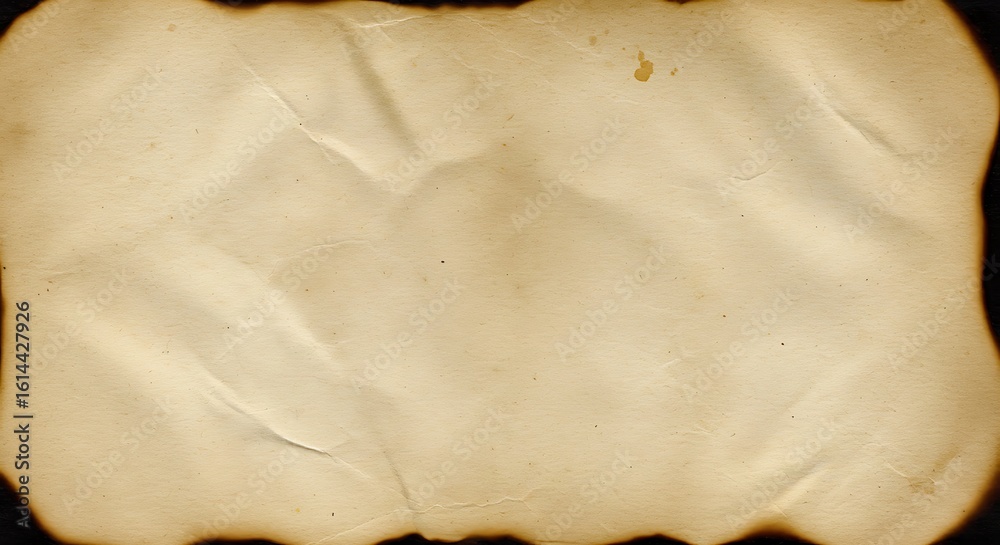 Old crumpled paper with burnt edges on a black background. Vintage ...