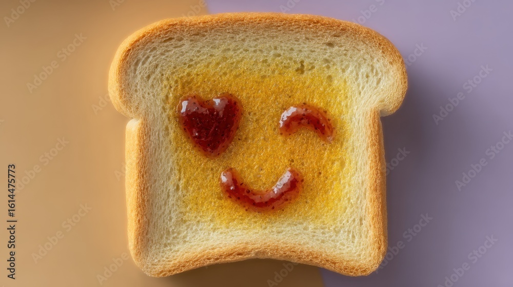 Smiley face on a slice of toasted bread. Stock Photo | Adobe Stock