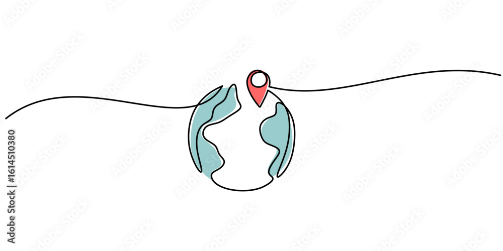 Continuous line drawing of a globe and pin, minimalist vector for ...