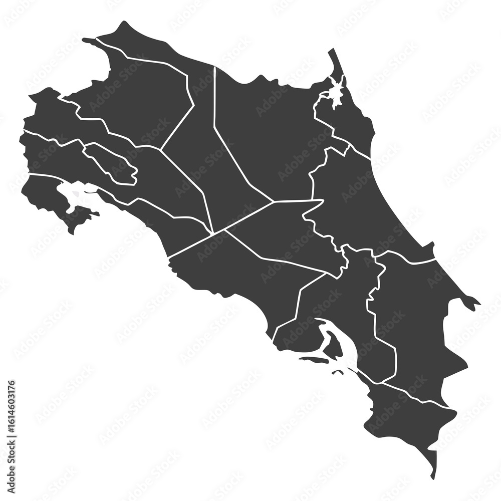 A dark grey political map of Costa Rica, showing the country's ...