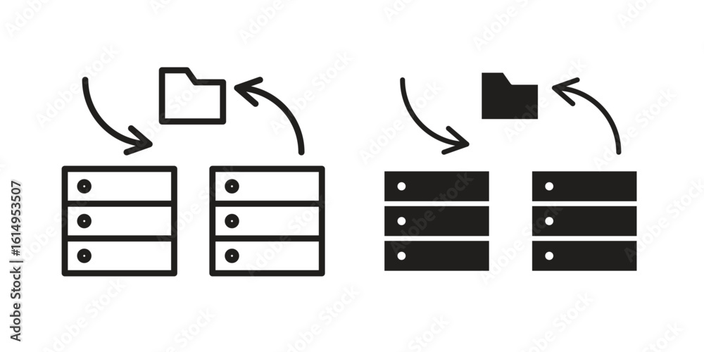 Data Migration icon set, line and black glyph style for food app ...