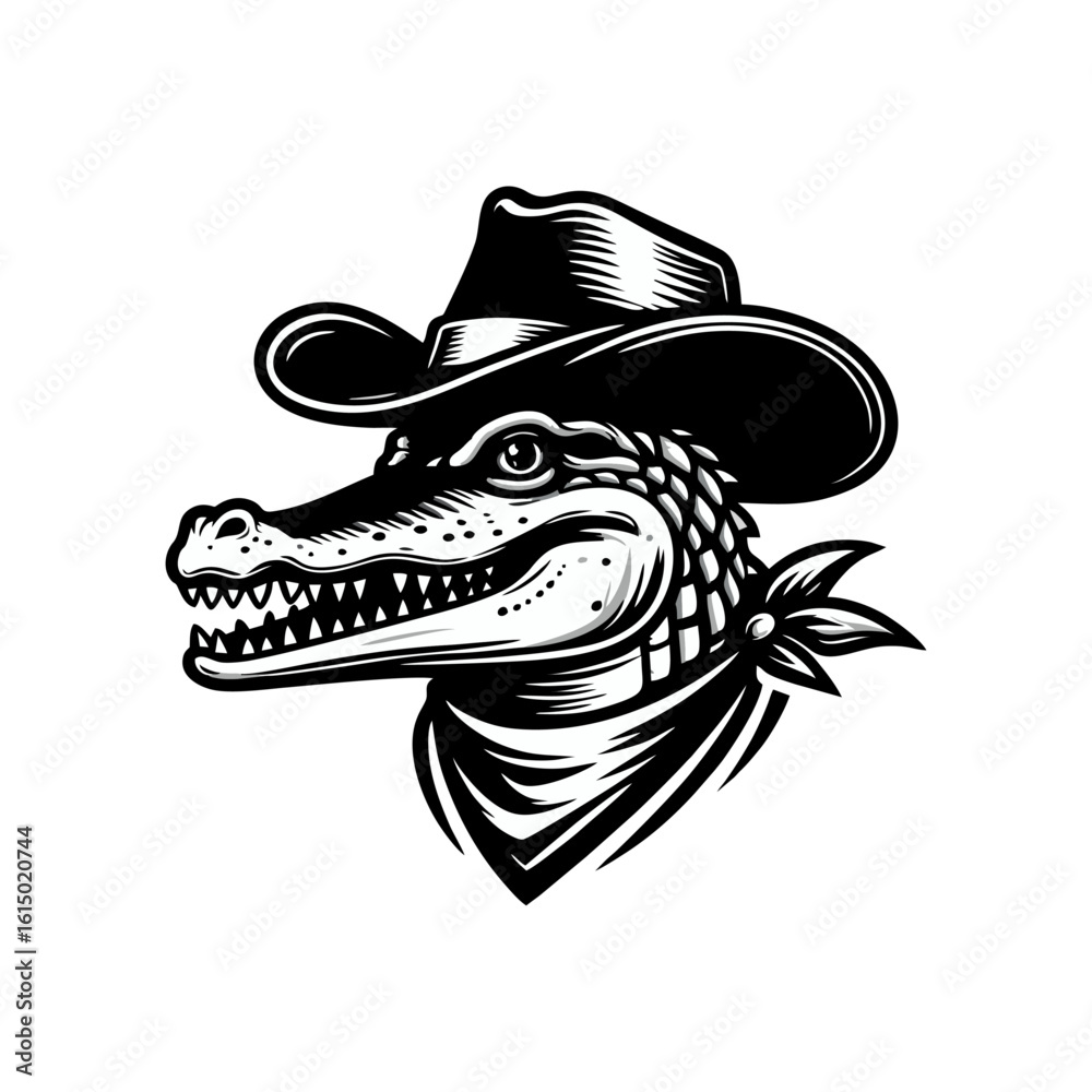 Crocodile cowboy hand draw engrave icon design black white Stock Vector ...