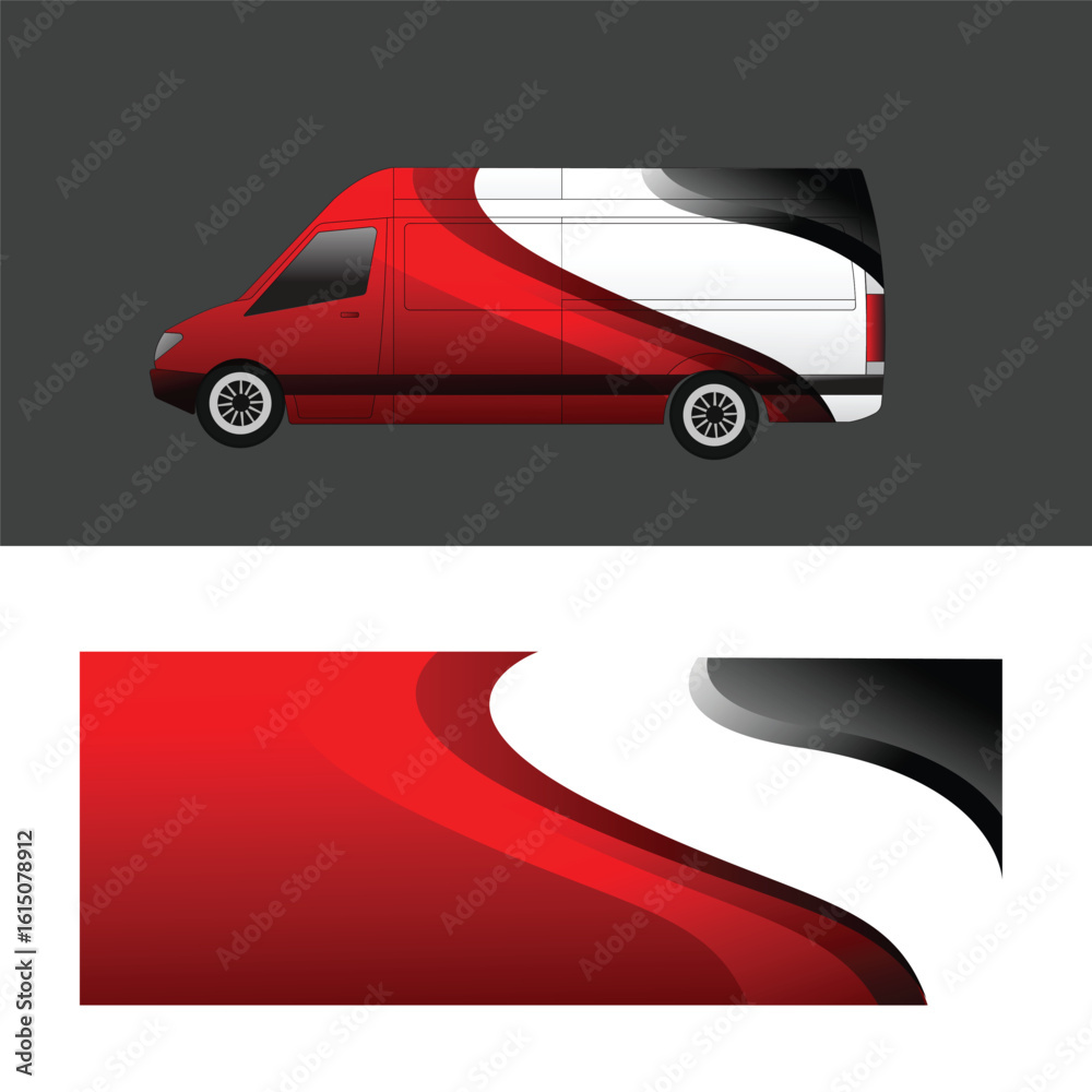 Modern van livery design with sharp geometric shapes in red, black ...