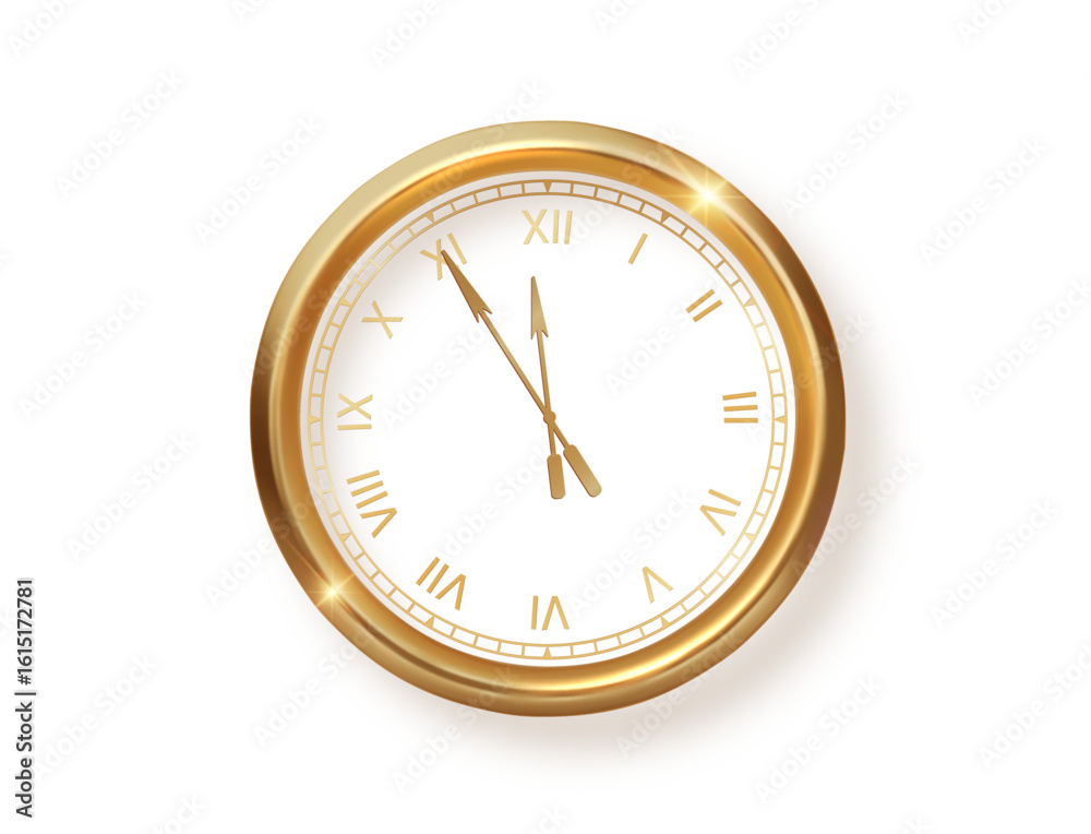 Luxury gold clock realistic isolated for new year or Christmas design ...