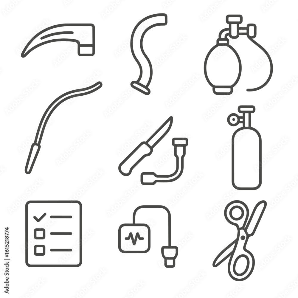 Emergency Airway Icons. Line style icons of Emergency Airway Devices ...