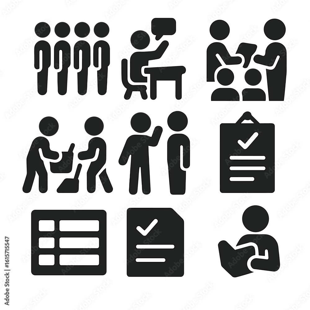 Classroom Routine Icons. Solid style icons of classroom behavior and ...
