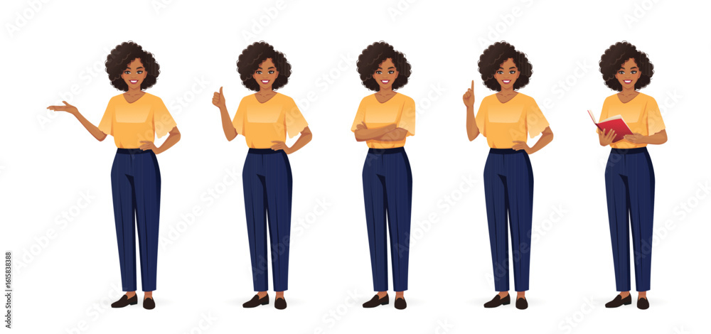 Business African American woman with afro hairstyle standing in half ...