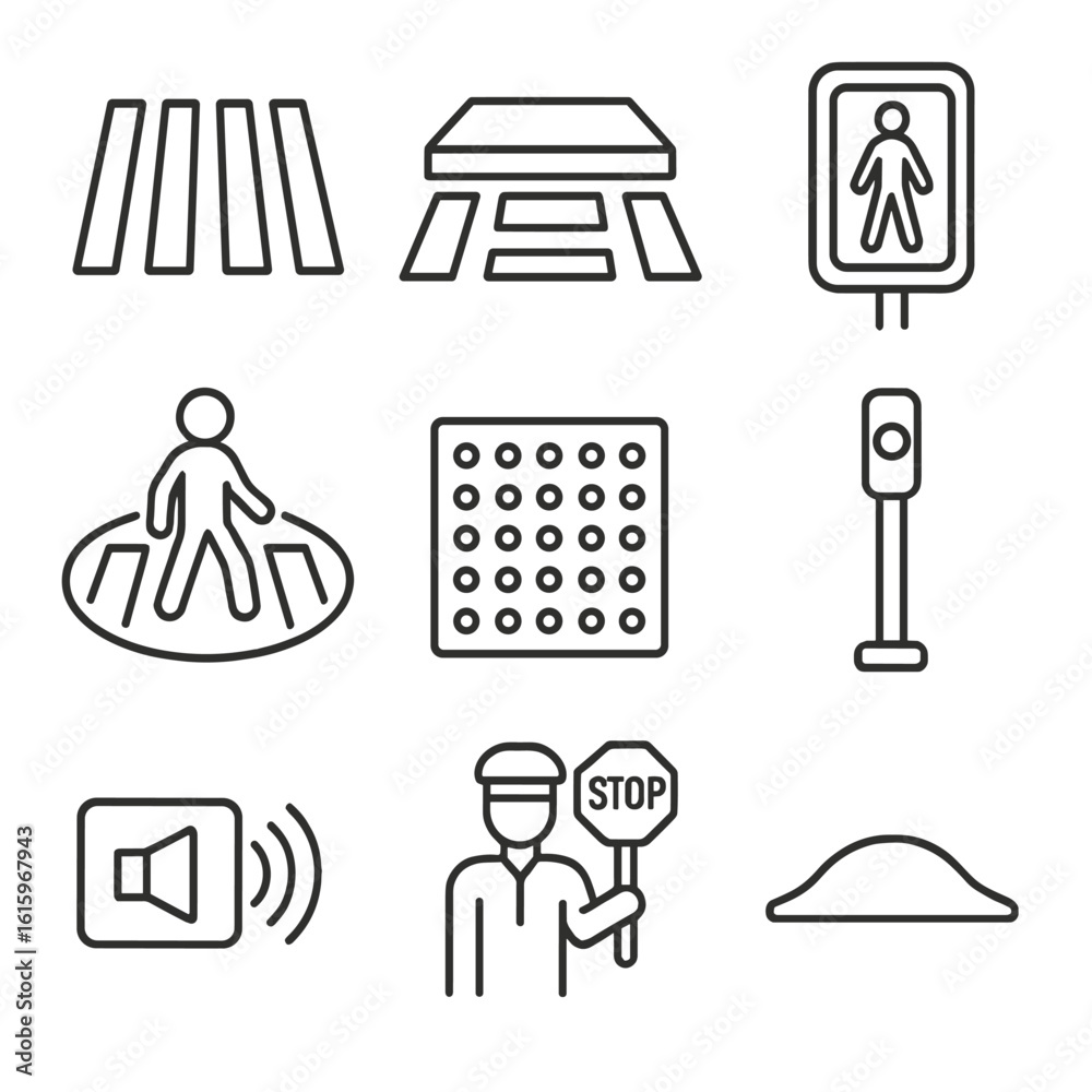 Pedestrian Crossing Icons. Line style icons of Pedestrian Crossings ...