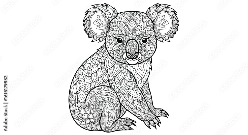 Intricate Zen Mandala Koala Bear Sitting Pose with Detailed Patterns ...