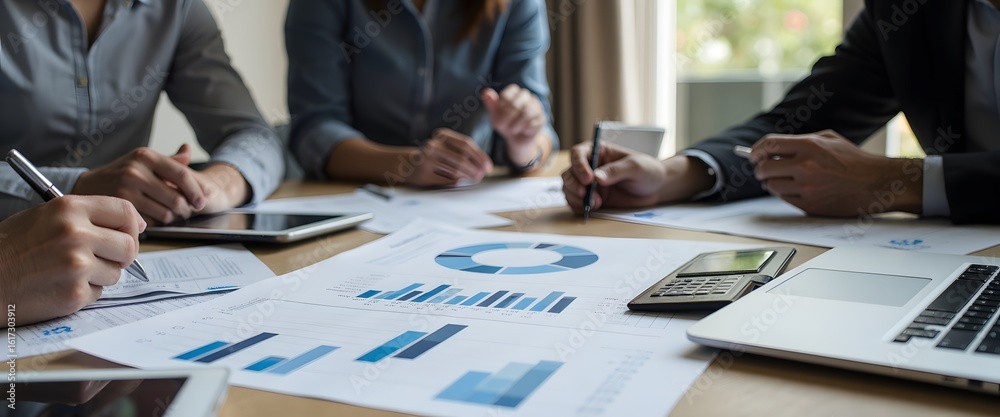 Office Team Collaboration on Financial Reports and Data Analysis in ...