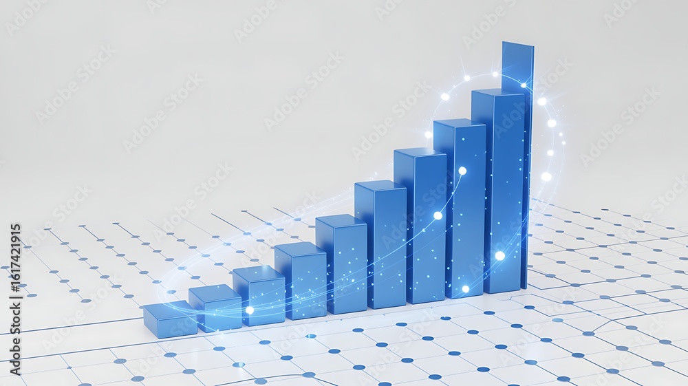 Blue 3d bar chart showing upward growth and success Stock Photo | Adobe ...