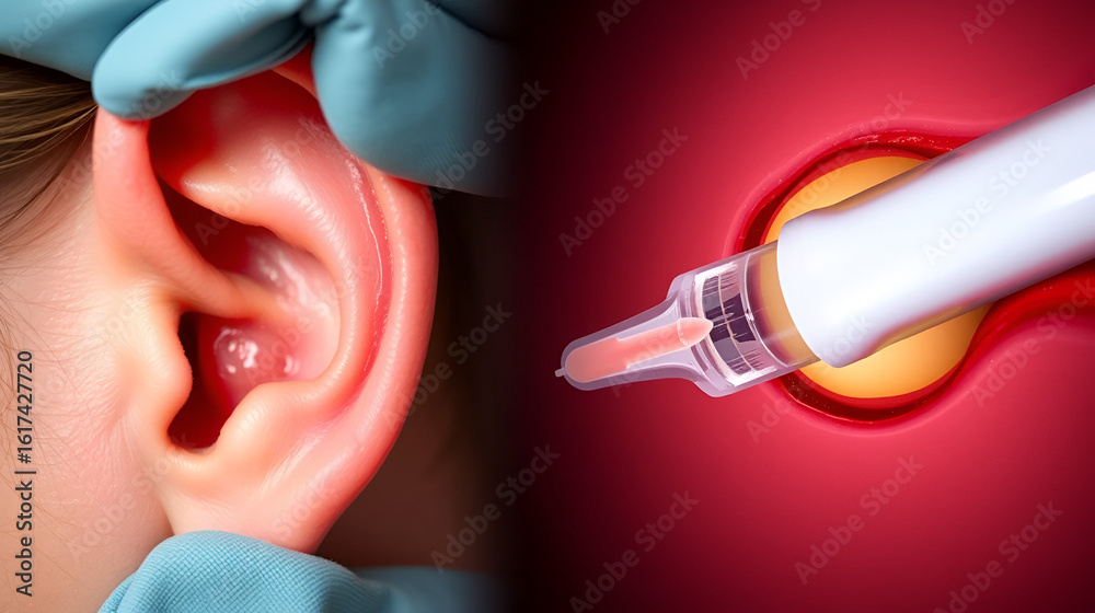 Perforated eardrum tube surgical drain Otitis media ear wax Hole repair ...