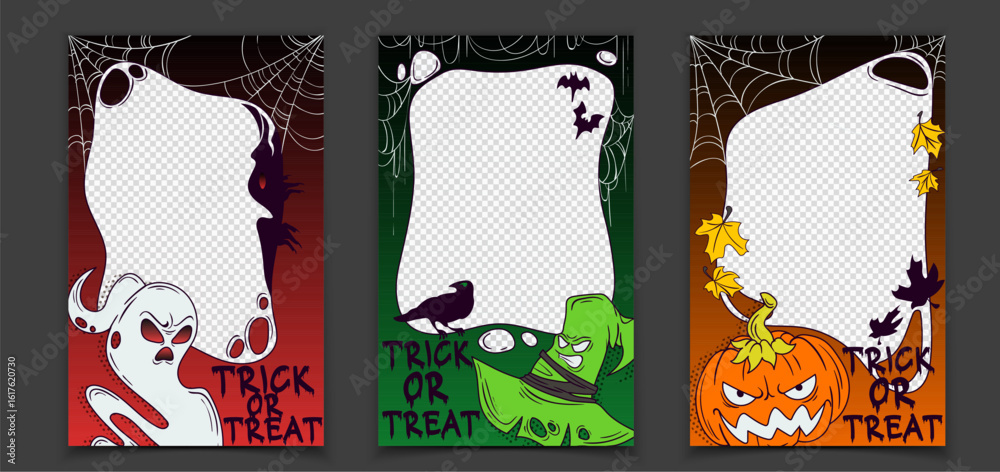 Vector de Stock Halloween social media frame templates - spooky photo ...