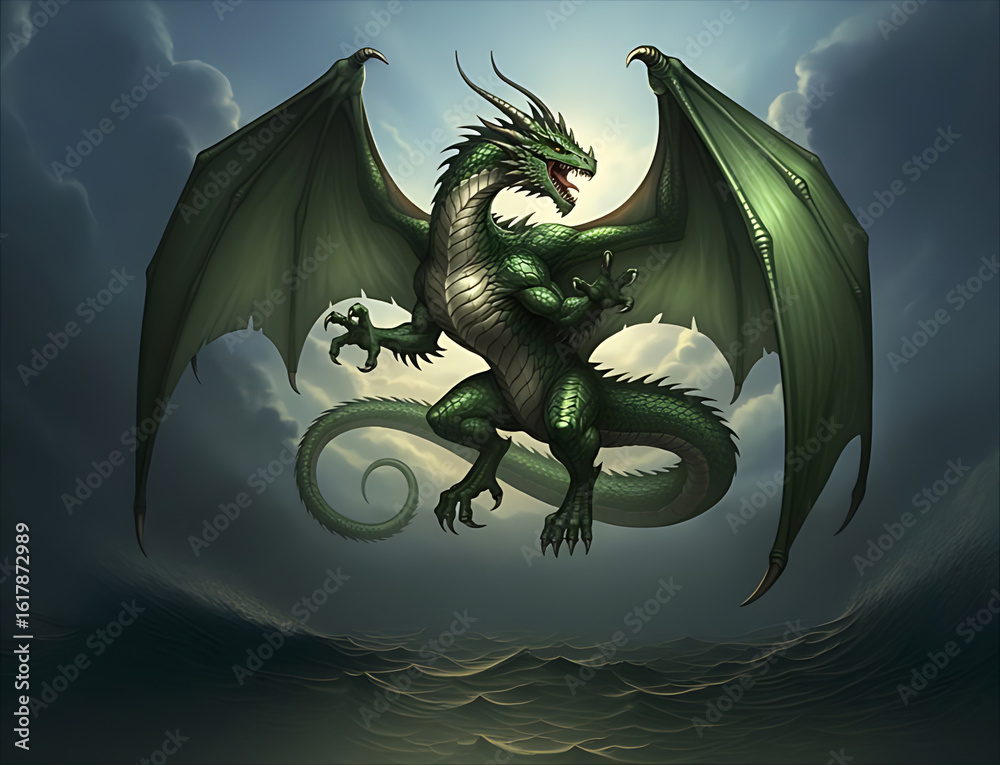 Beautiful full body European dragon flying on the sky . myth, European ...