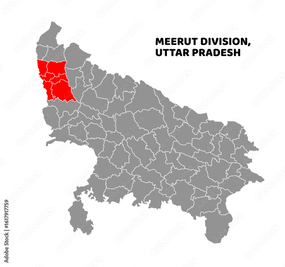 Meerut Division Highlighted in Uttar Pradesh State Map of India Stock ...