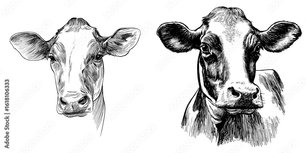 Vetor Modern illustration of a cow head in a simple black line sketch ...