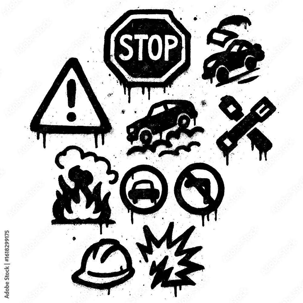 Стоковая иллюстрация «Graffiti icons of traffic warnings, stop sign ...