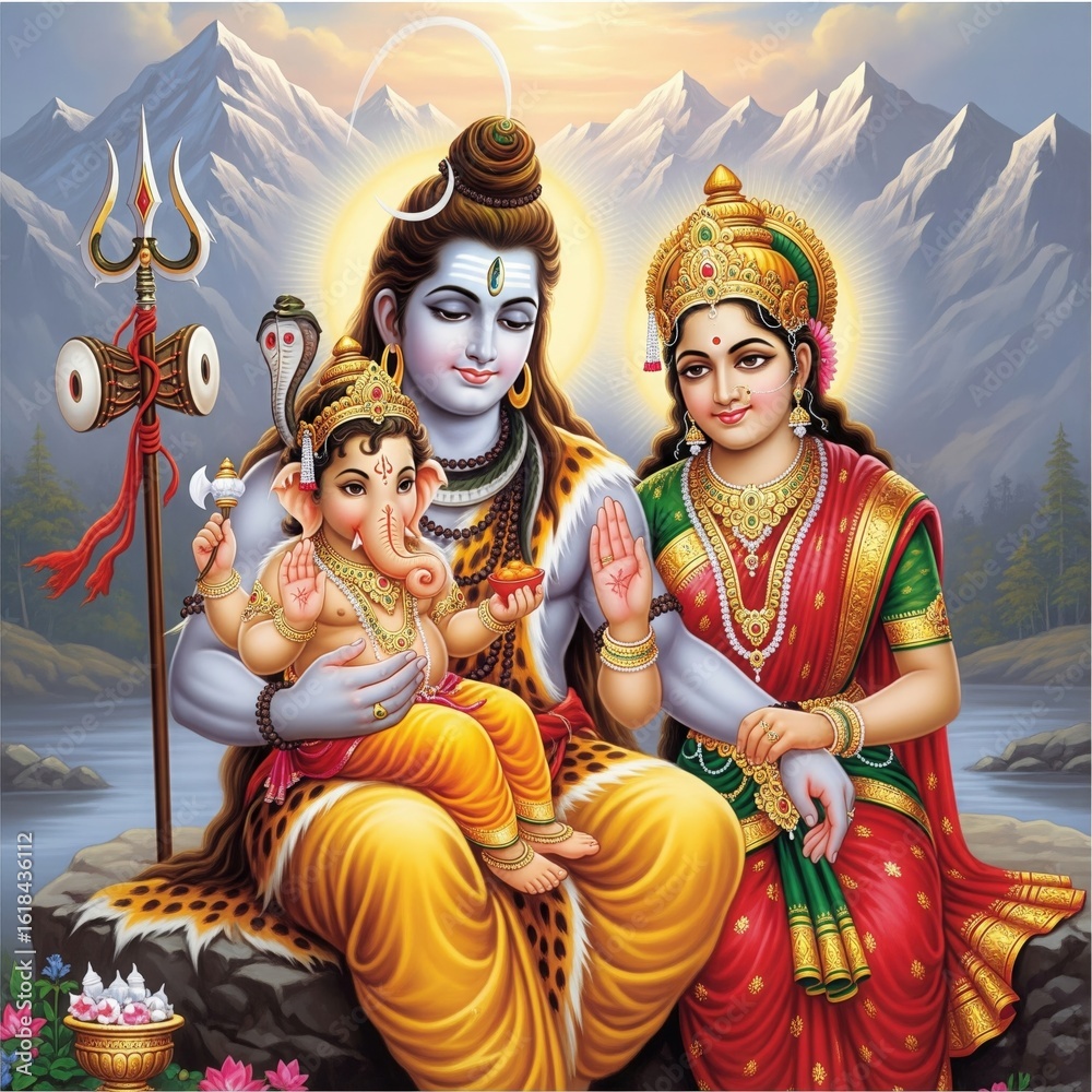 Lord Shiva Holding Ganesha – Parvati Beside in Sacred Himalayas | Ganesh Wallpaper HD ...