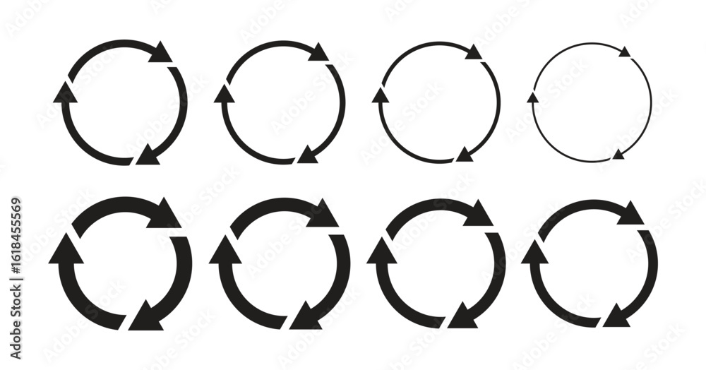 Vetor Set of vector icons of three circular arrows isolated on a white ...