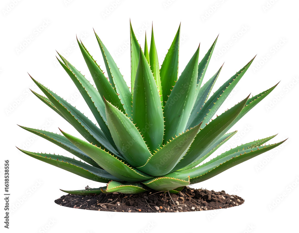 Side Angle of Young Agave Bush with Narrower Leaves and Organic Spread ...