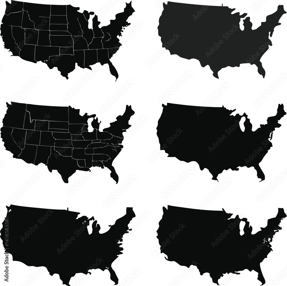 Vector map of the USA: An isolated black outline illustration of the ...