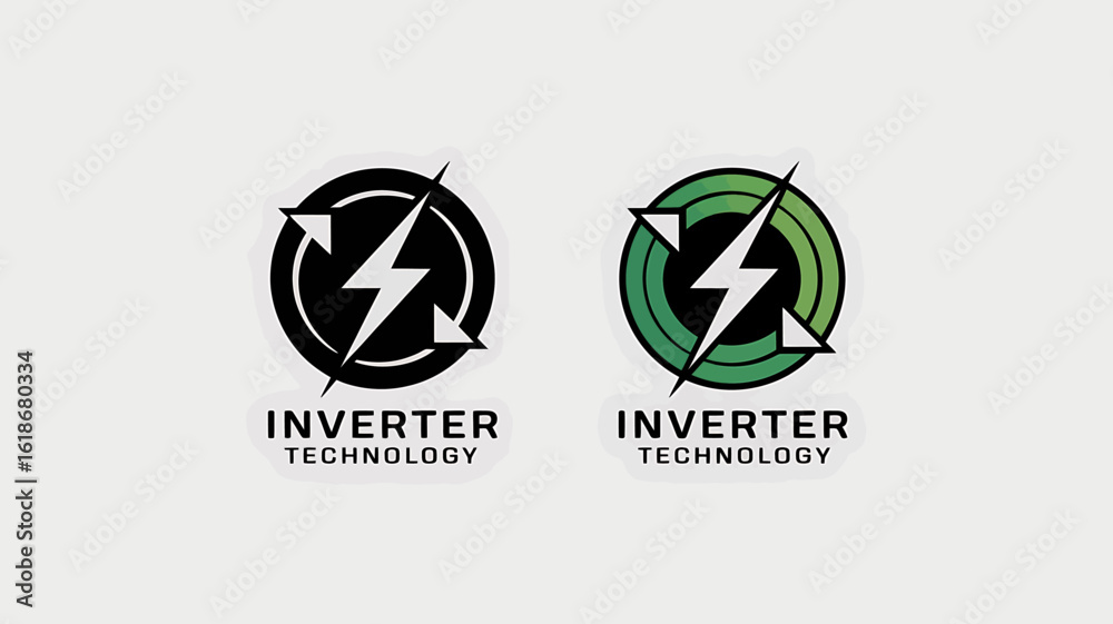 Inverter Technology Logos Showing Power Conversion and Renewable Energy ...