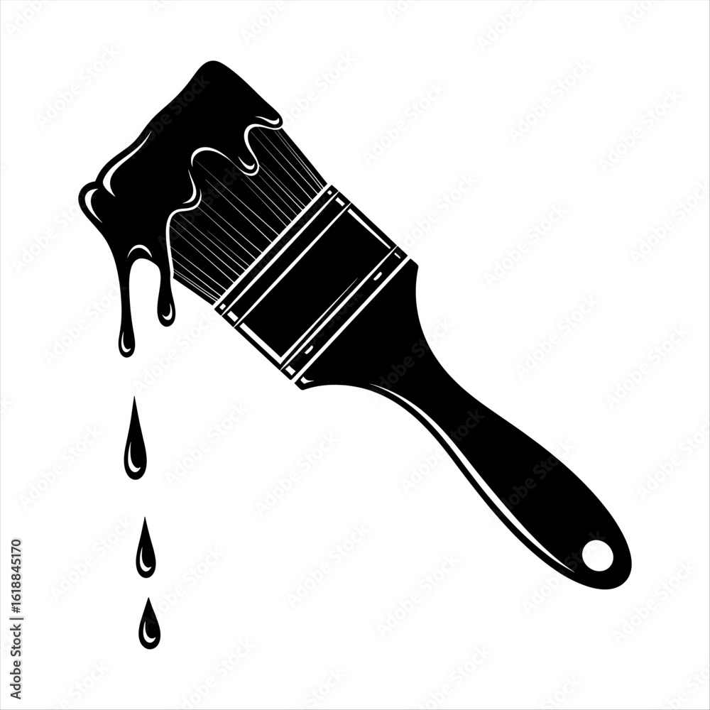 Vector illustration of a paintbrush with dripping paint creates a ...