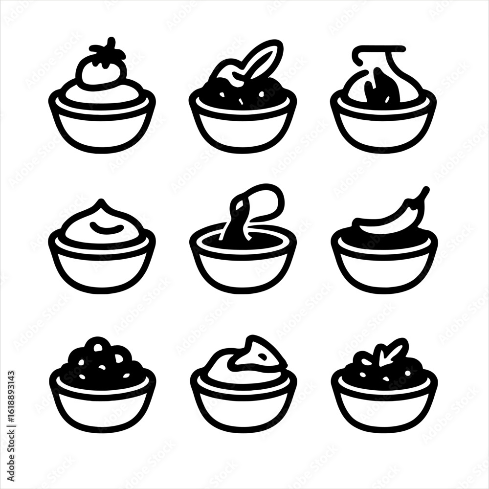 Frozen Sauce Icons. Solid, filled icon set of frozen sauces and ...