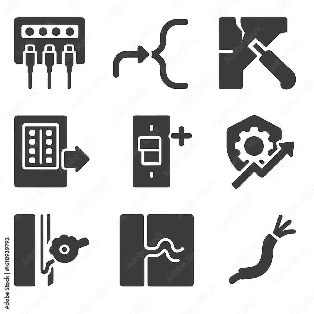 Renovation Wiring Icons. Solid, filled icons set of retrofit and ...
