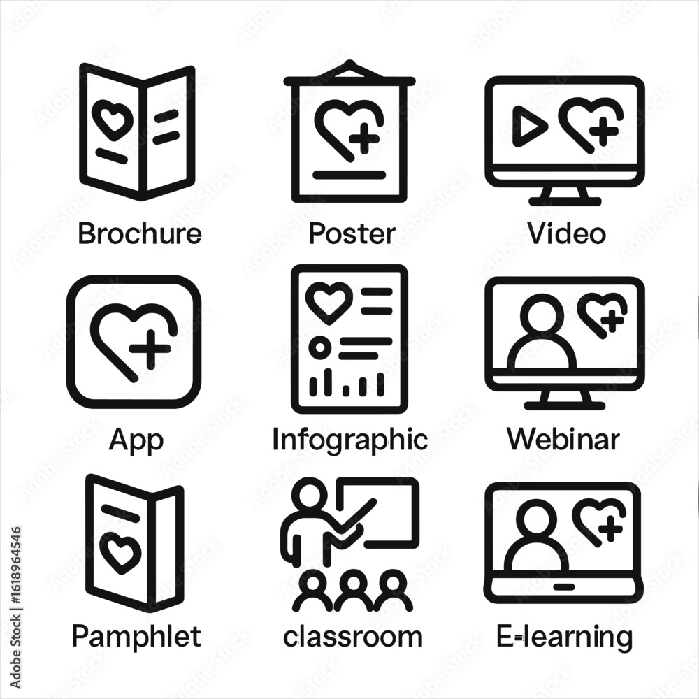 Health Education Icons. Solid, filled icon set of health education ...