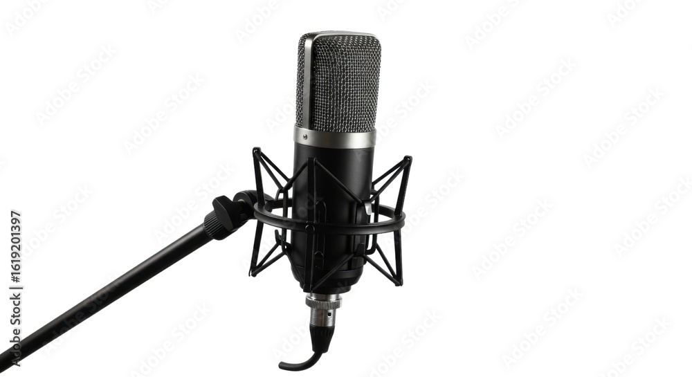 Professional studio condenser microphone on a stand for audio recording ...