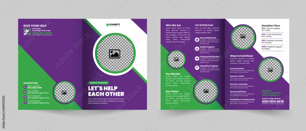 Charity Foundation Bifold Brochure Design – Editable 2-Fold NGO ...