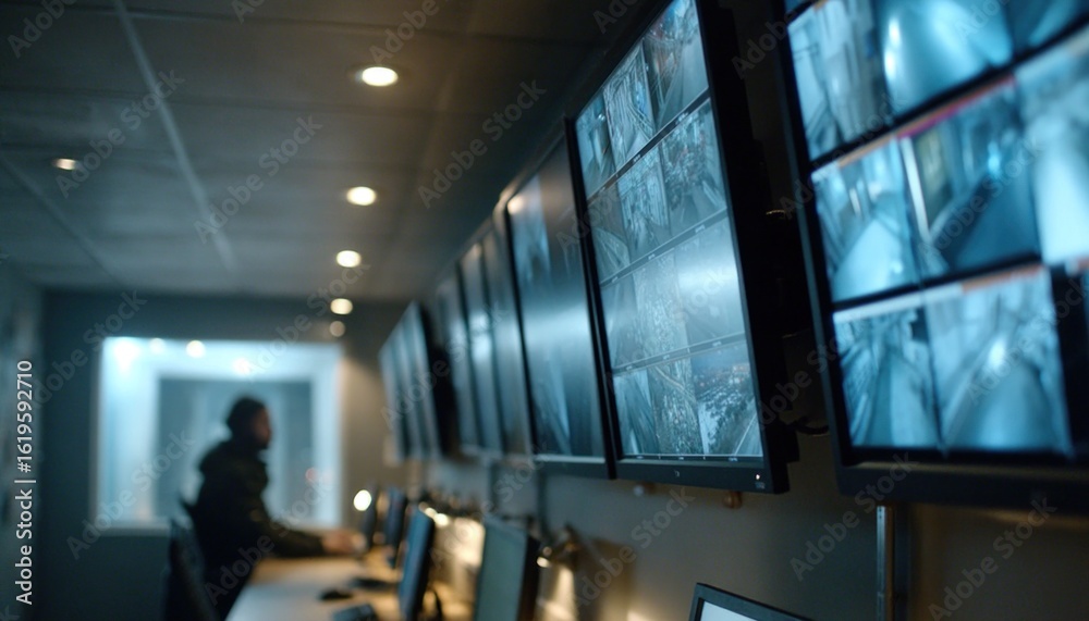 Foto de Stock Security guard monitoring cctv cameras in surveillance ...