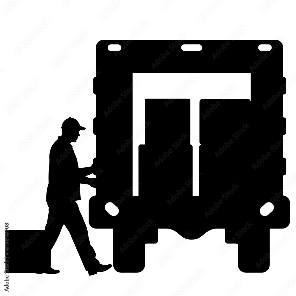 Silhouette of driver unloading boxes from delivery van – Reverse ...