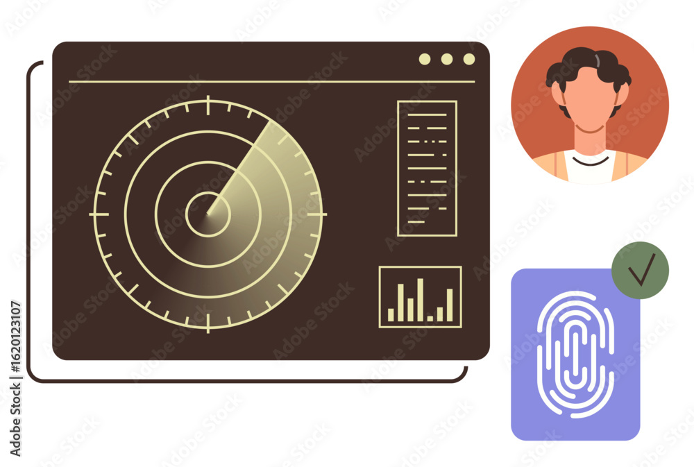 Radar interface with circular scanning display, user photo profile ...