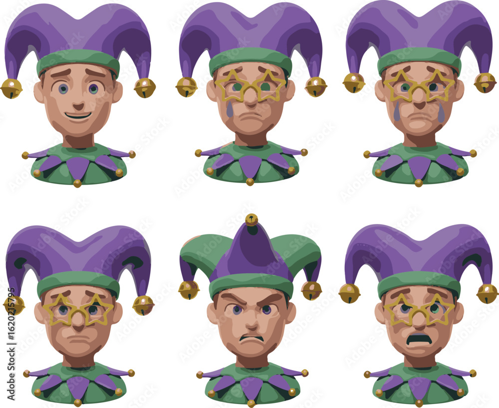 Praca wektorowa bez tantiem: Expressions of a Jester A Cartoonish ...