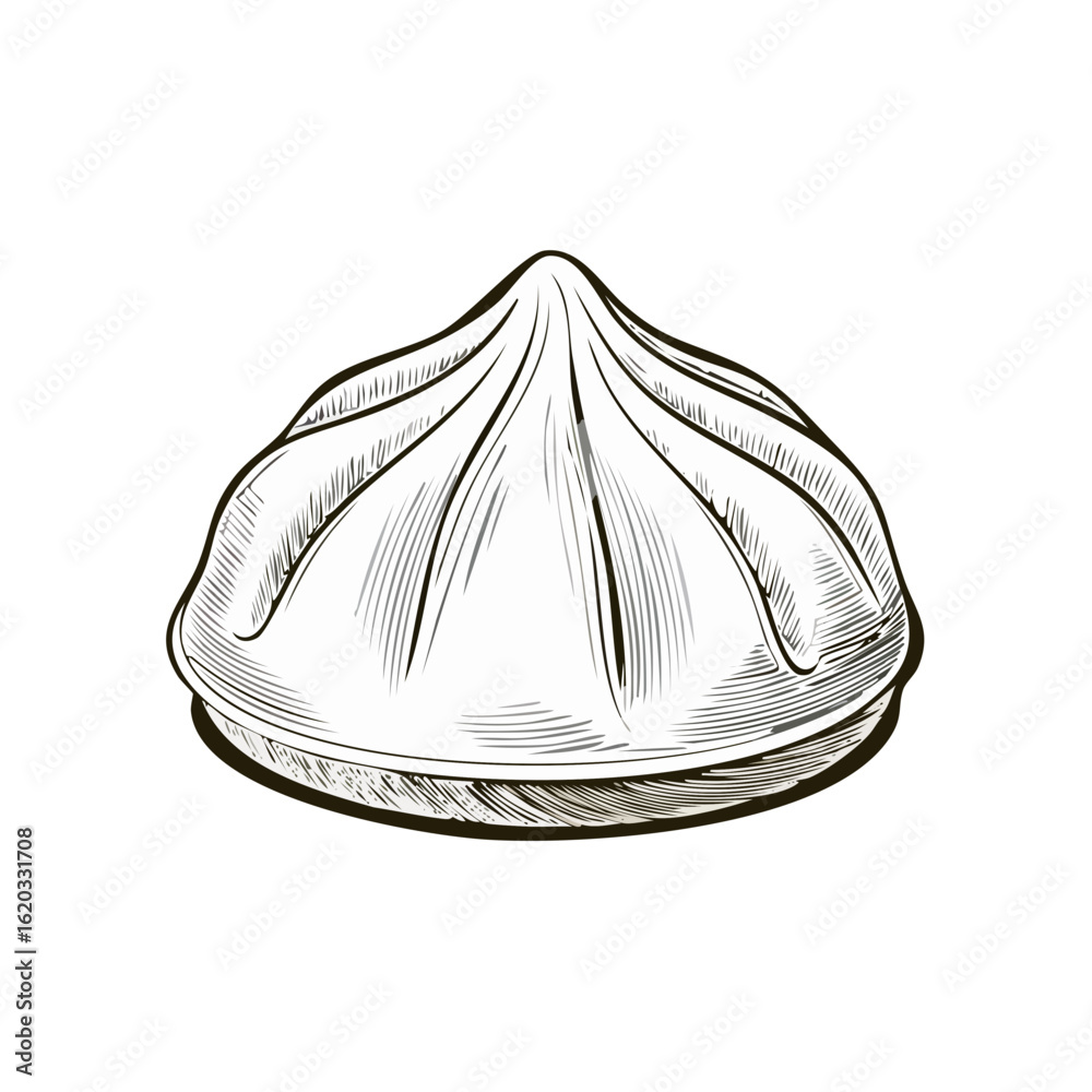 Delicious dumpling sketch on a black background. Dumpling with pleats ...