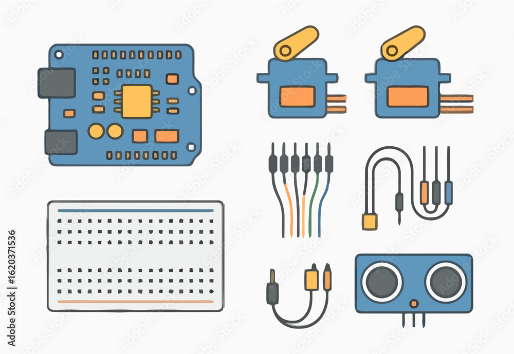 Arduino Components Vector Set – Flat Line Icons for DIY Electronics ...