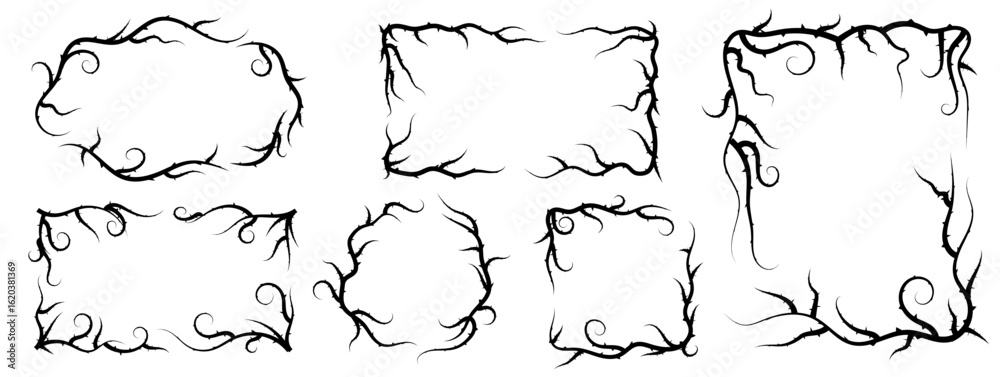 Vector set of barbed wire and thorny frames in various shapes. Includes ...