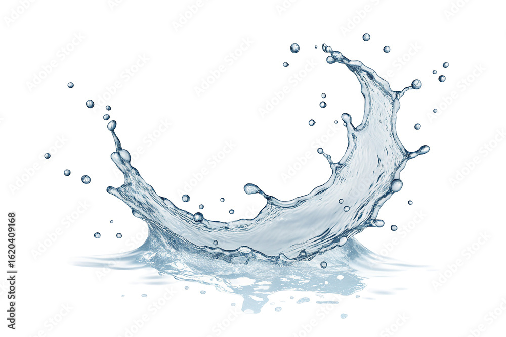 Dynamic splash of clear blue water creating elegant arc against plain ...