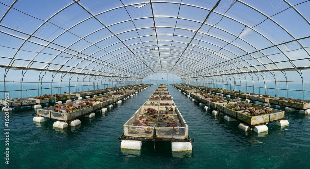 Coral farming in large aquaculture hatchery under greenhouse structure ...
