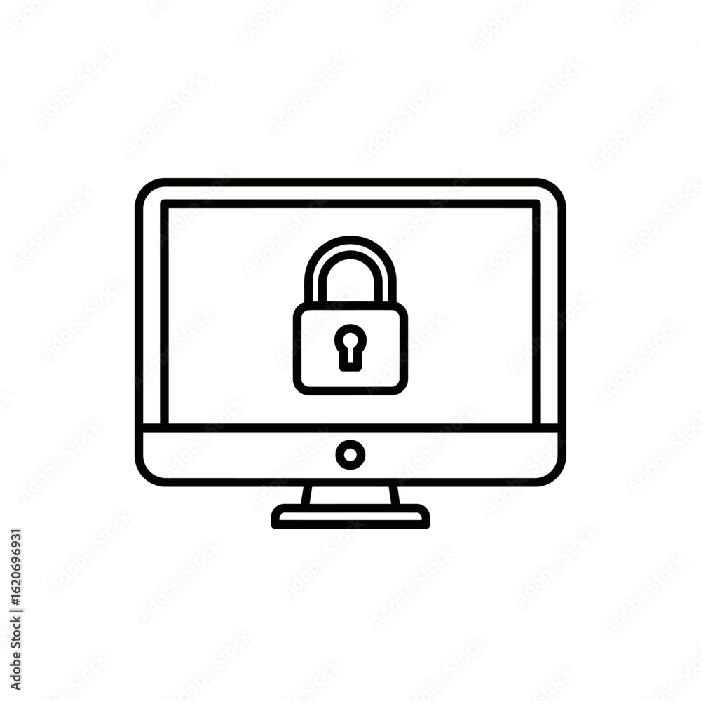 Computer monitor displaying a padlock symbol, representing security and ...