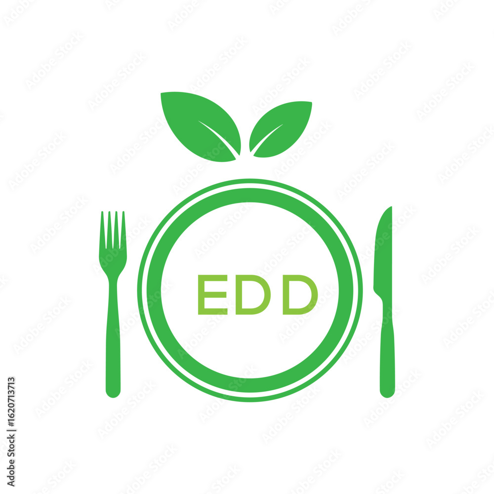 EDD Letter Logo. EDD Organic Food Logo with Plate, Fork, Knife, and ...